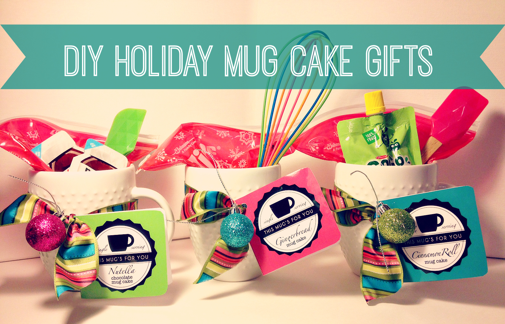 3 DIY Holiday Mug Cake Gifts with Printable Recipe Tags